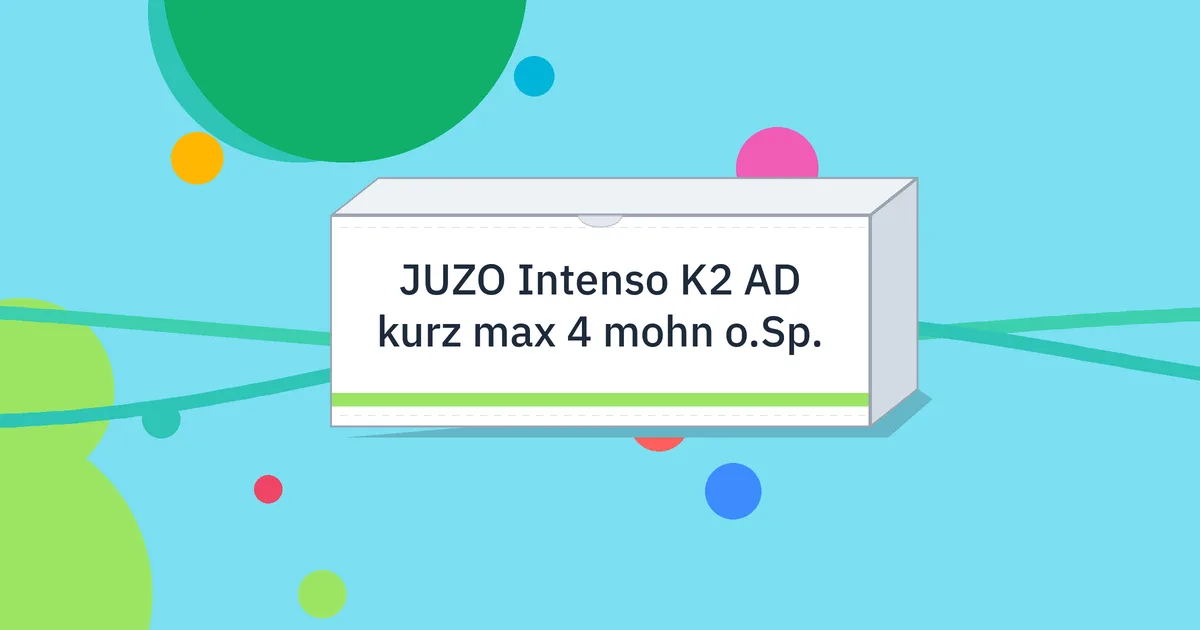 Symbolbild: Packung mit der Aufschrift JUZO Intenso K2 AD kurz max 4 mohn o.Sp. (PZN 18619415) – Verfügbarkeit und Bezug in Apotheken in Frankfurt am Main