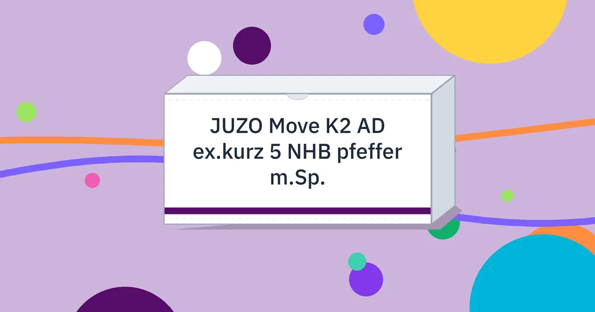 Symbolbild: Packung mit der Aufschrift JUZO Move K2 AD ex.kurz 5 NHB pfeffer m.Sp. (PZN 16340181) – Verfügbarkeit und Bezug in Apotheken in Frankfurt am Main