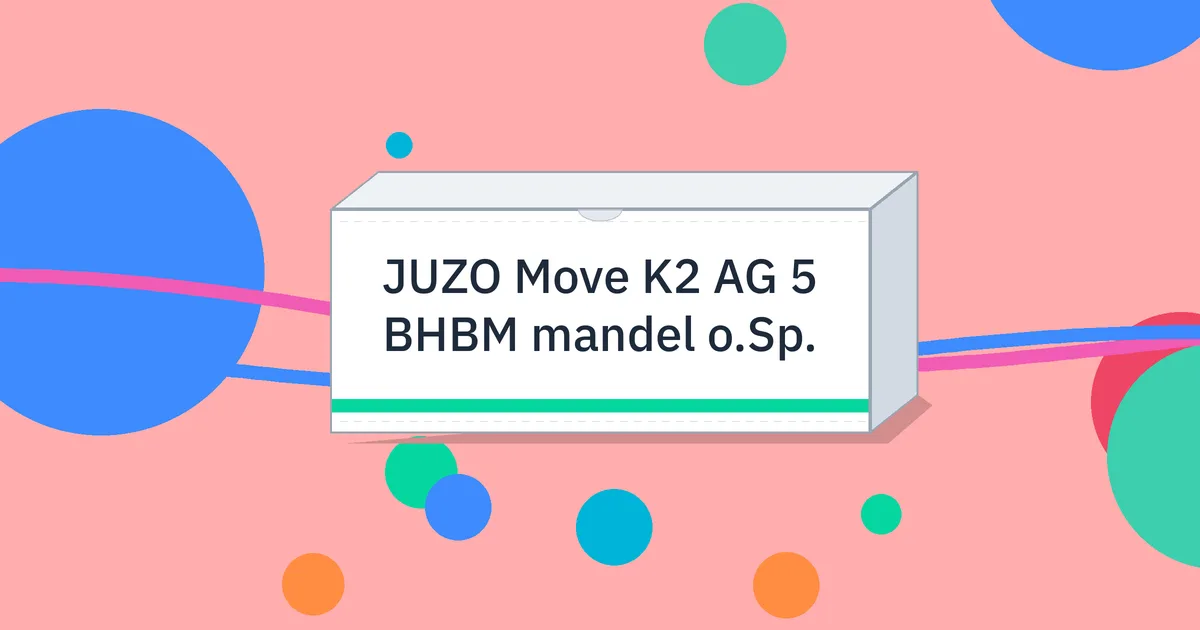 Symbolbild: Packung mit der Aufschrift JUZO Move K2 AG 5 BHBM mandel o.Sp. (PZN 16648105) – Verfügbarkeit und Bezug in Apotheken in Frankfurt am Main