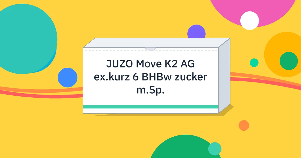 Symbolbild: Packung mit der Aufschrift JUZO Move K2 AG ex.kurz 6 BHBw zucker m.Sp. (PZN 18532281) – Verfügbarkeit und Bezug in Apotheken in Frankfurt am Main