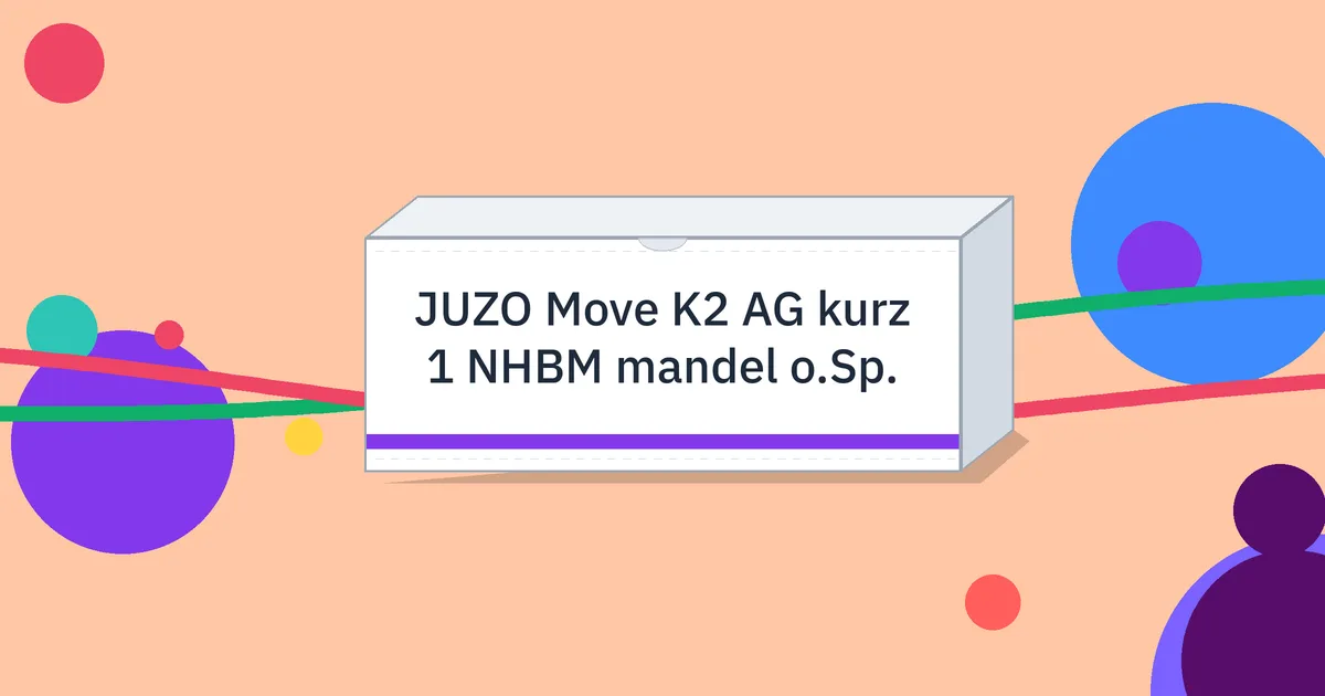 Symbolbild: Packung mit der Aufschrift JUZO Move K2 AG kurz 1 NHBM mandel o.Sp. (PZN 16642930) – Verfügbarkeit und Bezug in Apotheken in Frankfurt am Main