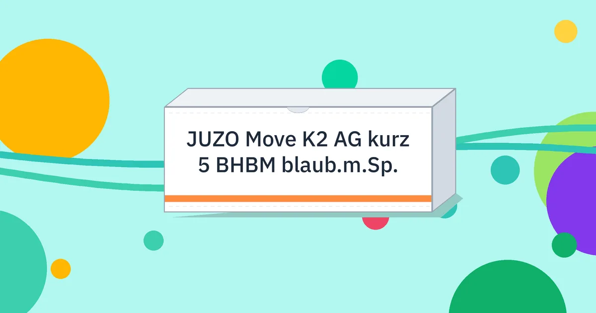 Symbolbild: Packung mit der Aufschrift JUZO Move K2 AG kurz 5 BHBM blaub.m.Sp. (PZN 18560188) – Verfügbarkeit und Bezug in Apotheken in Frankfurt am Main