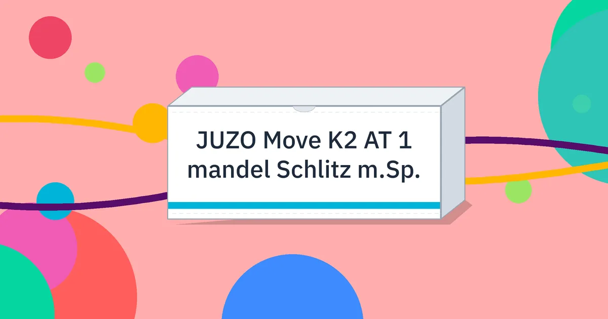 Symbolbild: Packung mit der Aufschrift JUZO Move K2 AT 1 mandel Schlitz m.Sp. (PZN 20668817) – Verfügbarkeit und Bezug in Apotheken in Frankfurt am Main