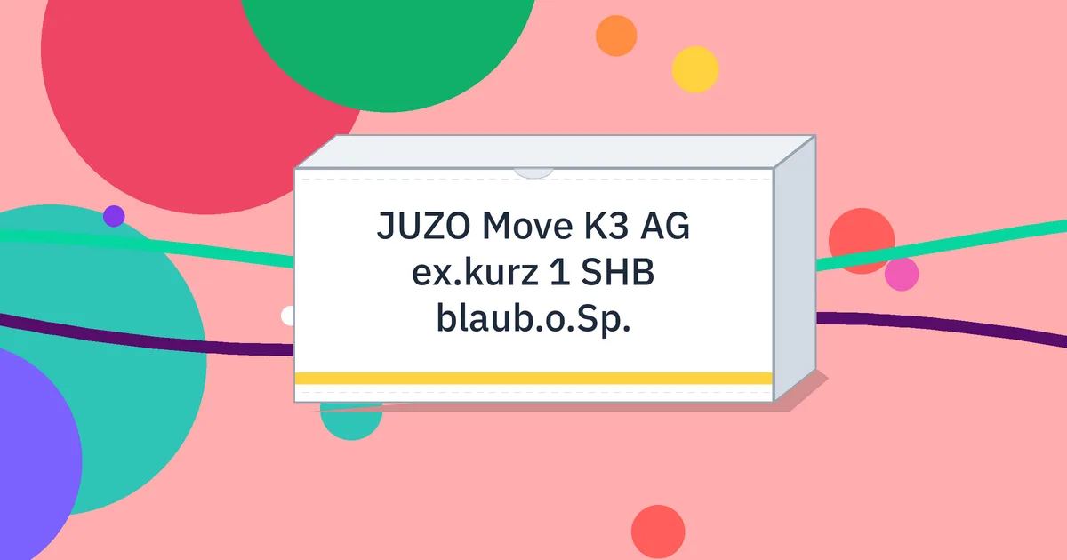 Symbolbild: Packung mit der Aufschrift JUZO Move K3 AG ex.kurz 1 SHB blaub.o.Sp. (PZN 18597122) – Verfügbarkeit und Bezug in Apotheken in Frankfurt am Main