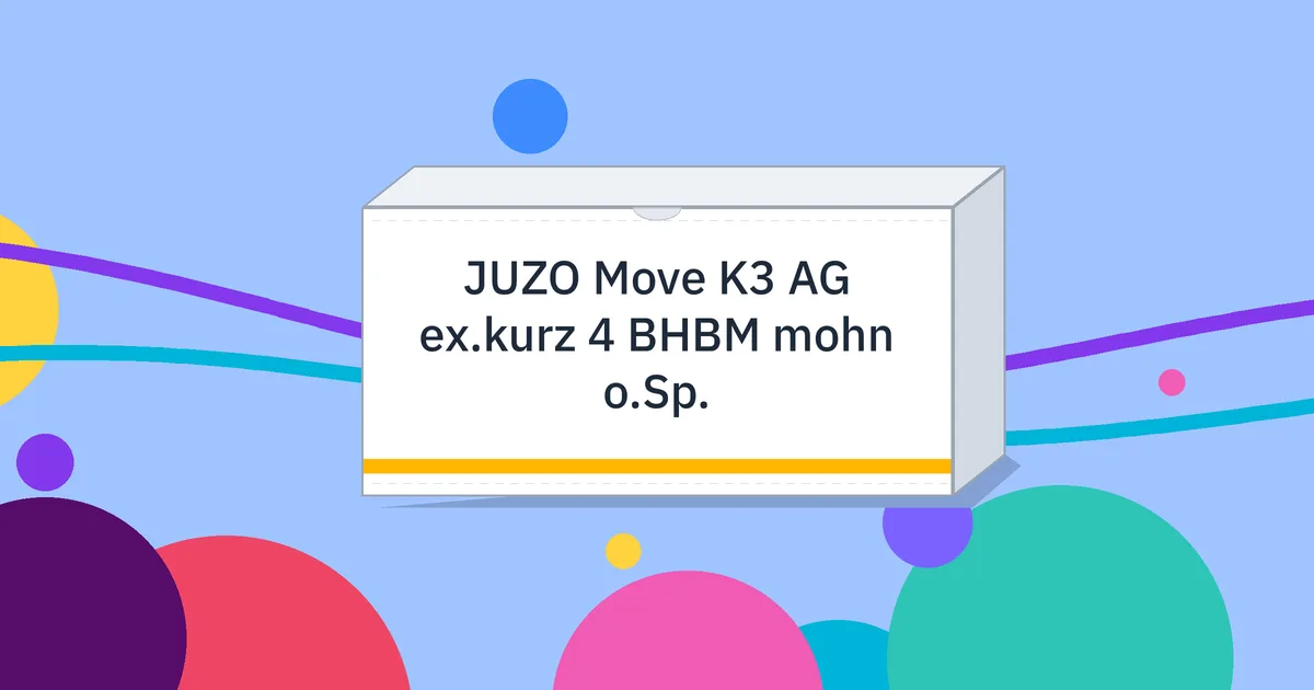 Symbolbild: Packung mit der Aufschrift JUZO Move K3 AG ex.kurz 4 BHBM mohn o.Sp. (PZN 18597895) – Verfügbarkeit und Bezug in Apotheken in Frankfurt am Main