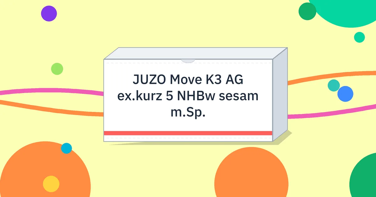 Symbolbild: Packung mit der Aufschrift JUZO Move K3 AG ex.kurz 5 NHBw sesam m.Sp. (PZN 18582534) – Verfügbarkeit und Bezug in Apotheken in Frankfurt am Main