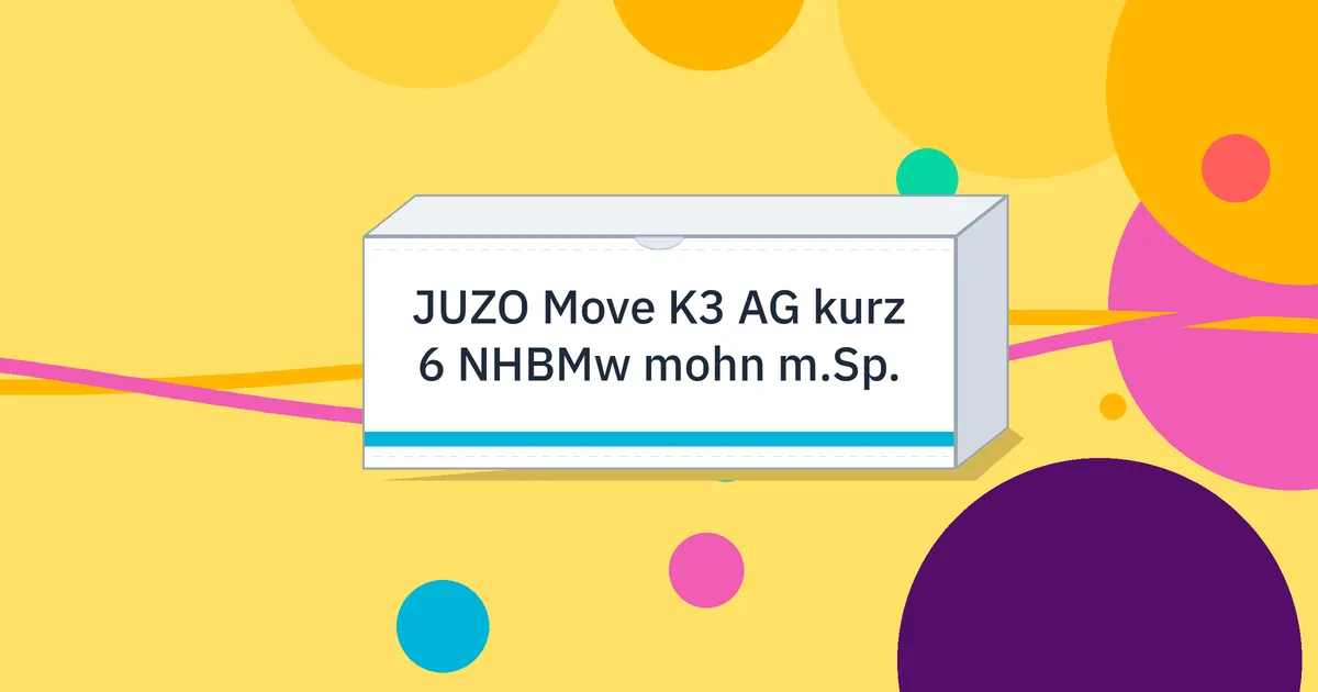Symbolbild: Packung mit der Aufschrift JUZO Move K3 AG kurz 6 NHBMw mohn m.Sp. (PZN 18590835) – Verfügbarkeit und Bezug in Apotheken in Frankfurt am Main