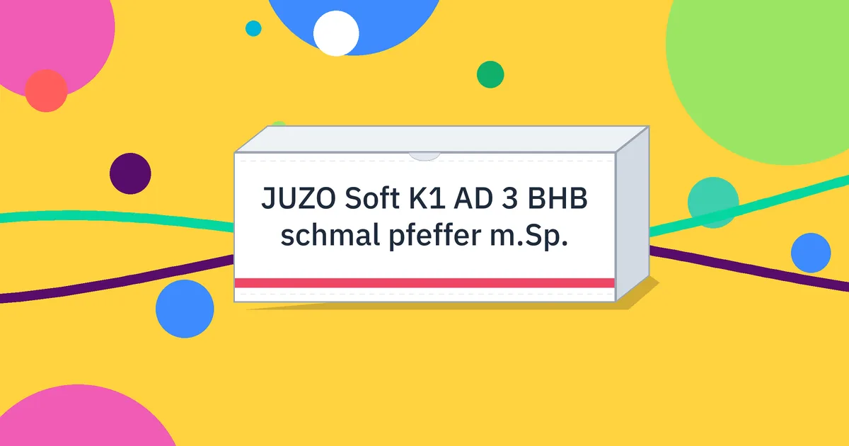 Symbolbild: Packung mit der Aufschrift JUZO Soft K1 AD 3 BHB schmal pfeffer m.Sp. (PZN 15460865) – Verfügbarkeit und Bezug in Apotheken in Frankfurt am Main