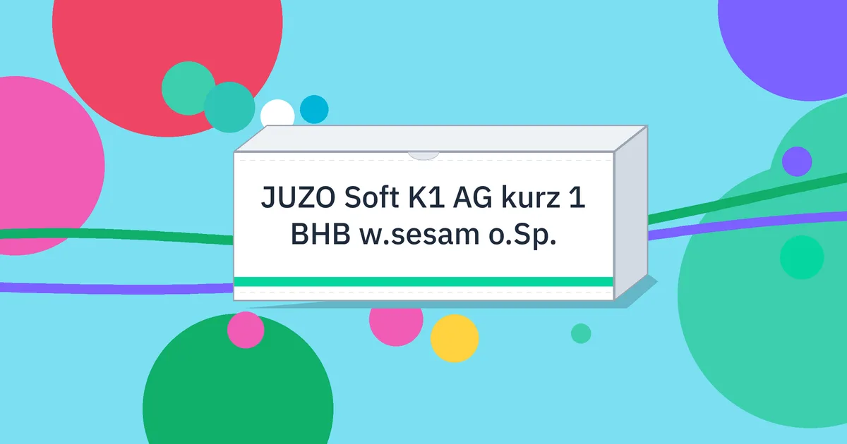 Symbolbild: Packung mit der Aufschrift JUZO Soft K1 AG kurz 1 BHB w.sesam o.Sp. (PZN 14838706) – Verfügbarkeit und Bezug in Apotheken in Frankfurt am Main