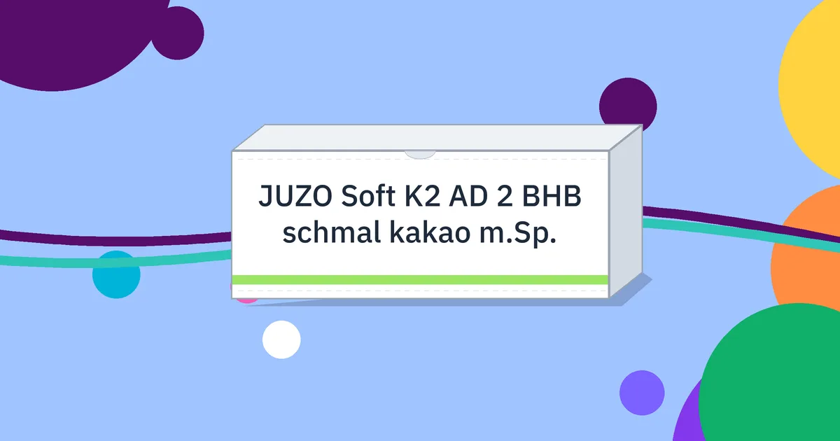 Symbolbild: Packung mit der Aufschrift JUZO Soft K2 AD 2 BHB schmal kakao m.Sp. (PZN 15465383) – Verfügbarkeit und Bezug in Apotheken in Frankfurt am Main