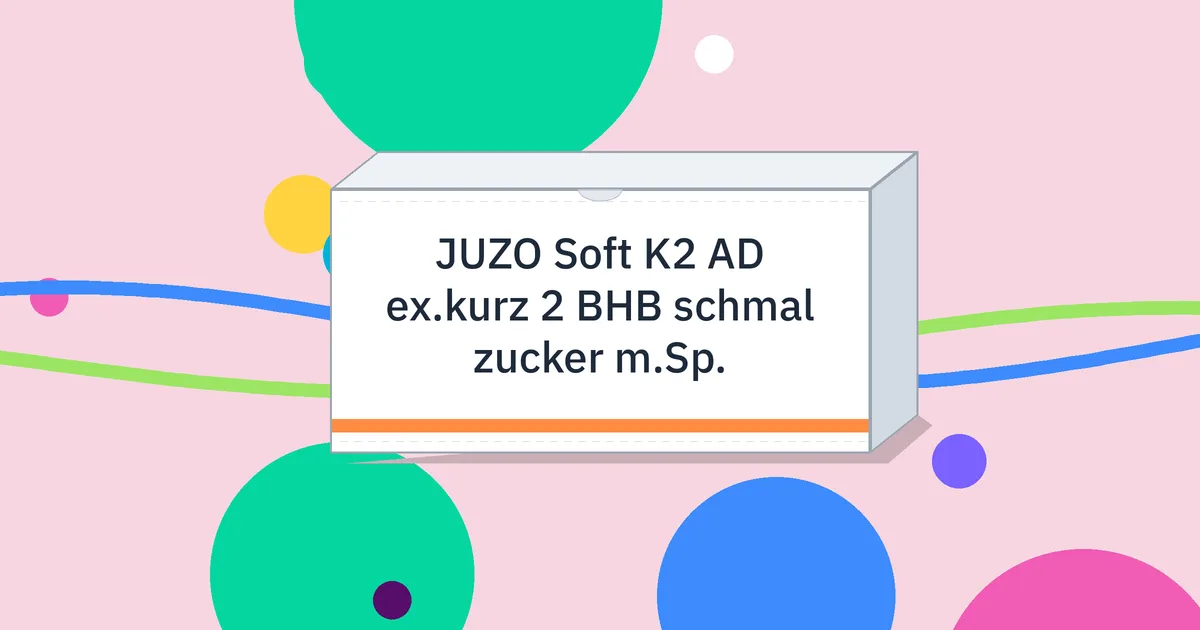 Symbolbild: Packung mit der Aufschrift JUZO Soft K2 AD ex.kurz 2 BHB schmal zucker m.Sp. (PZN 15466135) – Verfügbarkeit und Bezug in Apotheken in Frankfurt am Main