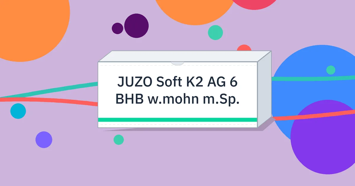 Symbolbild: Packung mit der Aufschrift JUZO Soft K2 AG 6 BHB w.mohn m.Sp. (PZN 14841045) – Verfügbarkeit und Bezug in Apotheken in Frankfurt am Main