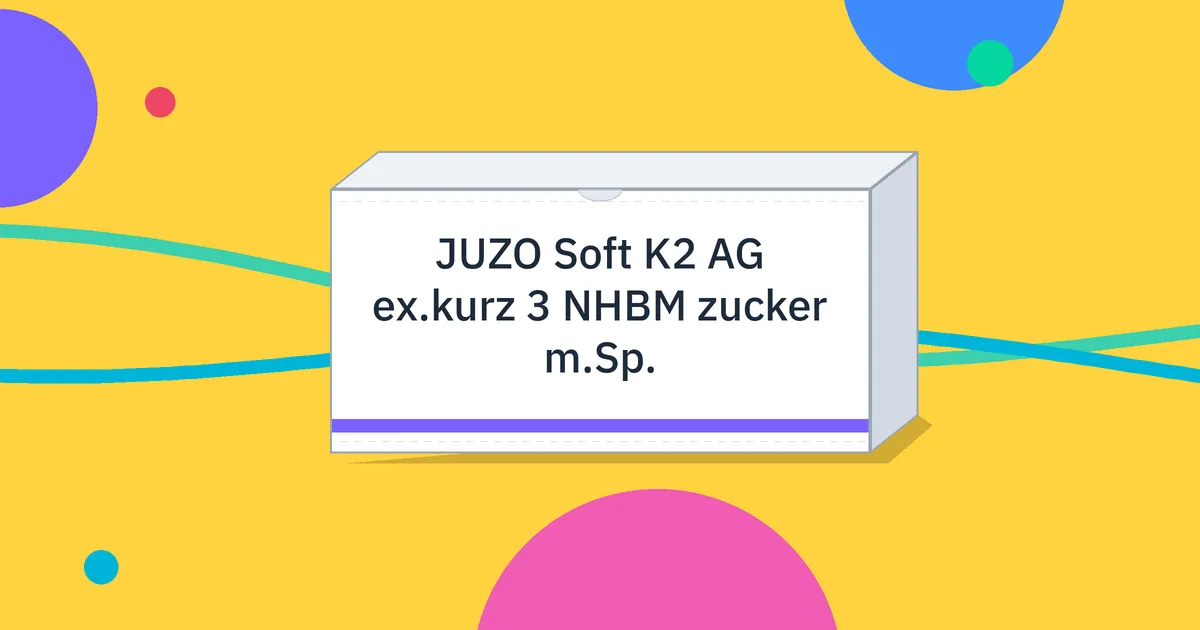 Symbolbild: Packung mit der Aufschrift JUZO Soft K2 AG ex.kurz 3 NHBM zucker m.Sp. (PZN 15022177) – Verfügbarkeit und Bezug in Apotheken in Frankfurt am Main