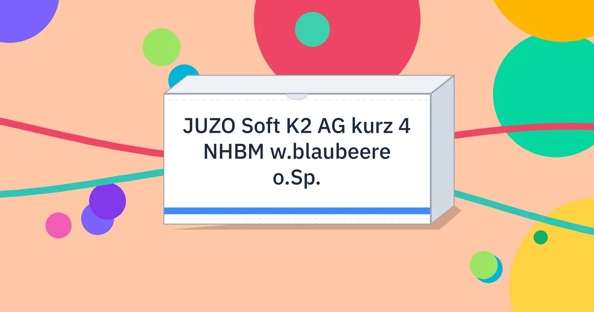 Symbolbild: Packung mit der Aufschrift JUZO Soft K2 AG kurz 4 NHBM w.blaubeere o.Sp. (PZN 15020391) – Verfügbarkeit und Bezug in Apotheken in Frankfurt am Main
