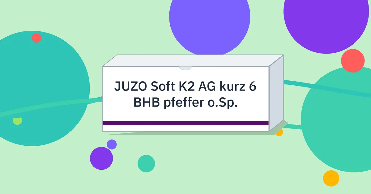 Symbolbild: Packung mit der Aufschrift JUZO Soft K2 AG kurz 6 BHB pfeffer o.Sp. (PZN 14826637) – Verfügbarkeit und Bezug in Apotheken in Frankfurt am Main