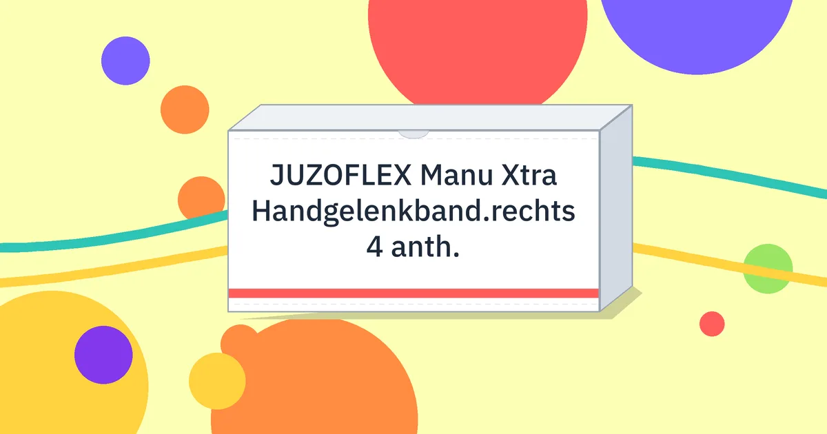 Symbolbild: Packung mit der Aufschrift JUZOFLEX Manu Xtra Handgelenkband.rechts 4 anth. (PZN 16635551) – Verfügbarkeit und Bezug in Apotheken in Frankfurt am Main