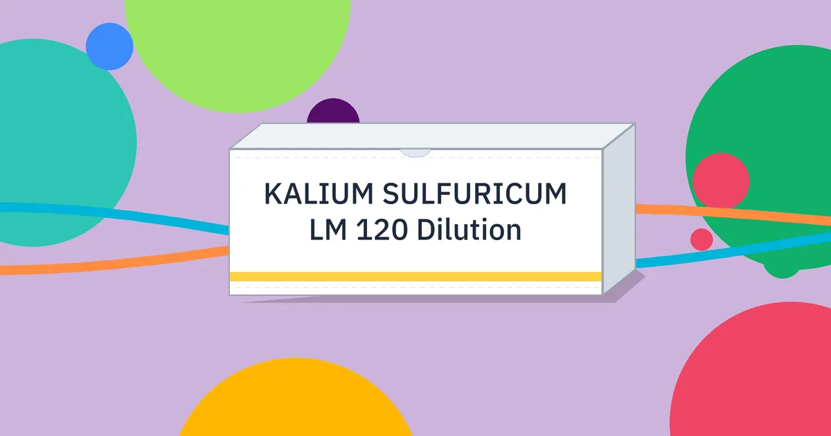 Symbolbild: Packung mit der Aufschrift KALIUM SULFURICUM LM 120 Dilution (PZN 12926582) – Verfügbarkeit und Bezug in Apotheken in Frankfurt am Main
