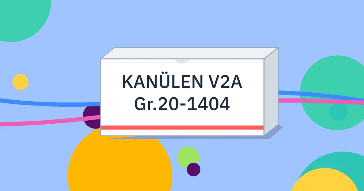 Symbolbild: Packung mit der Aufschrift KANÜLEN V2A Gr.20-1404 (PZN 01963663) – Verfügbarkeit und Bezug in Apotheken in Frankfurt am Main