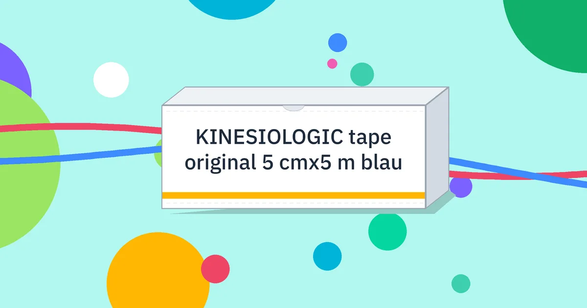 Symbolbild: Packung mit der Aufschrift KINESIOLOGIC tape original 5 cmx5 m blau (PZN 07685627) – Verfügbarkeit und Bezug in Apotheken in Frankfurt am Main