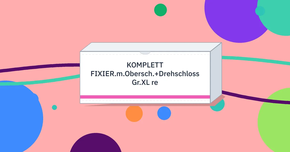 Symbolbild: Packung mit der Aufschrift KOMPLETT FIXIER.m.Obersch.+Drehschloss Gr.XL re (PZN 16014458) – Verfügbarkeit und Bezug in Apotheken in Frankfurt am Main