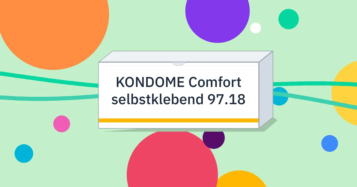 Symbolbild: Packung mit der Aufschrift KONDOME Comfort selbstklebend 97.18 (PZN 00590668) – Verfügbarkeit und Bezug in Apotheken in Frankfurt am Main