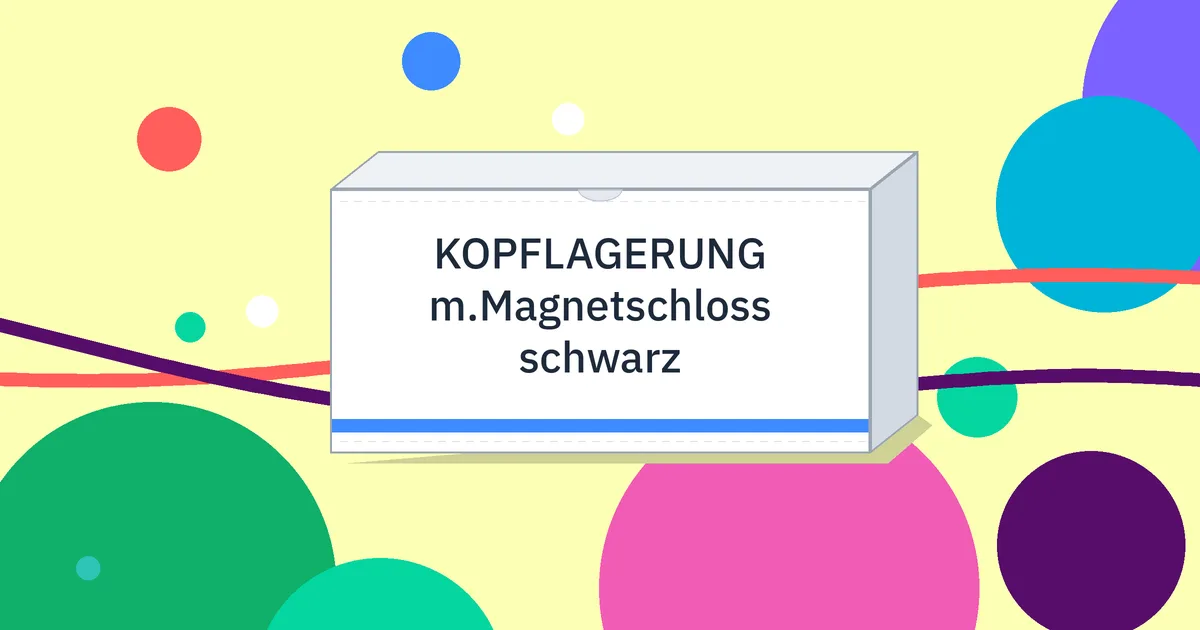 Symbolbild: Packung mit der Aufschrift KOPFLAGERUNG m.Magnetschloss schwarz (PZN 14297819) – Verfügbarkeit und Bezug in Apotheken in Frankfurt am Main