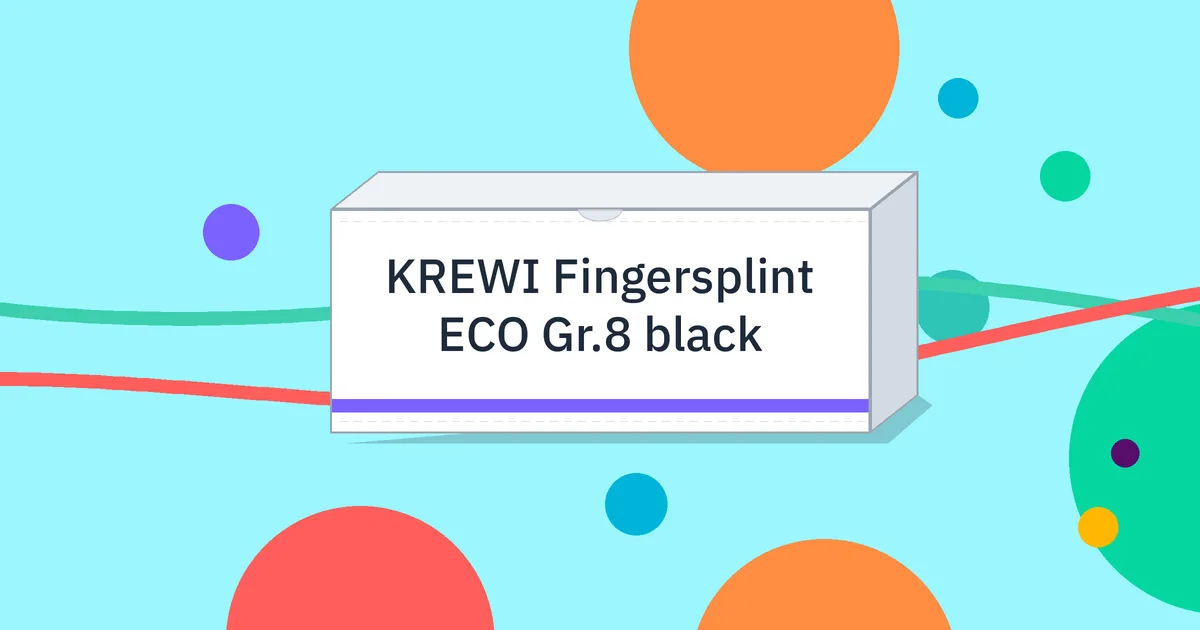 Symbolbild: Packung mit der Aufschrift KREWI Fingersplint ECO Gr.8 black (PZN 20392410) – Verfügbarkeit und Bezug in Apotheken in Frankfurt am Main