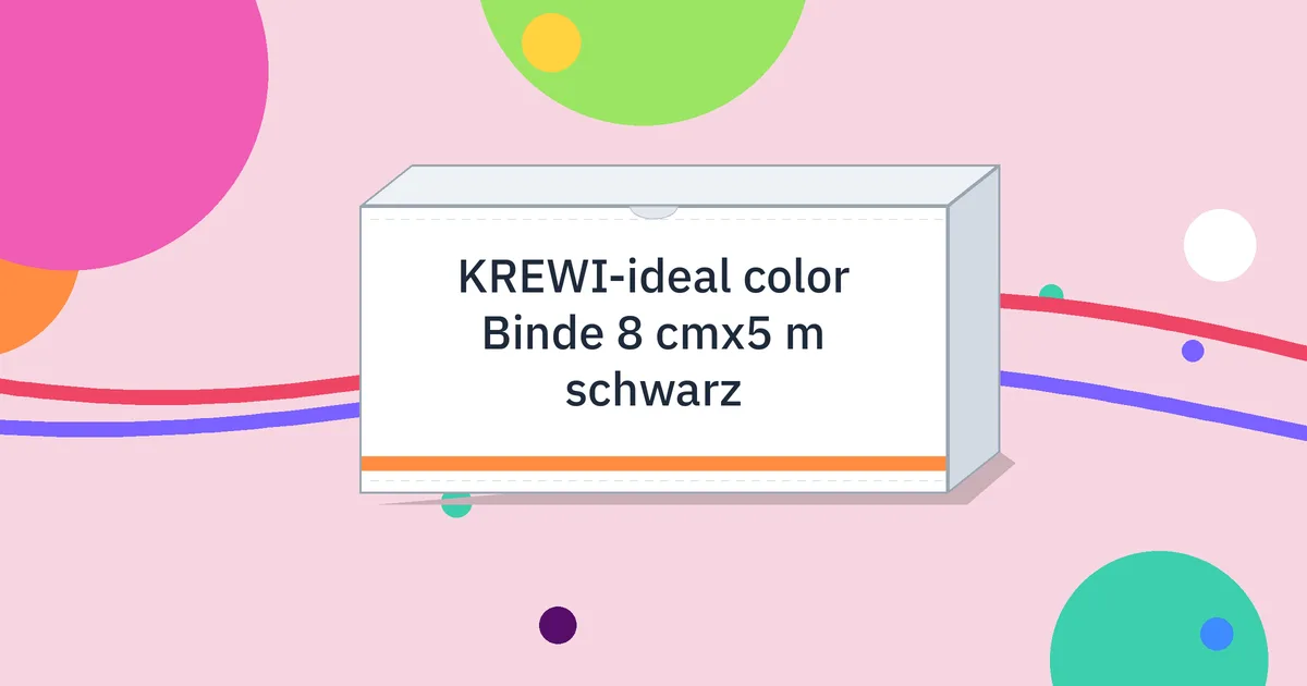 Symbolbild: Packung mit der Aufschrift KREWI-ideal color Binde 8 cmx5 m schwarz (PZN 17301378) – Verfügbarkeit und Bezug in Apotheken in Frankfurt am Main