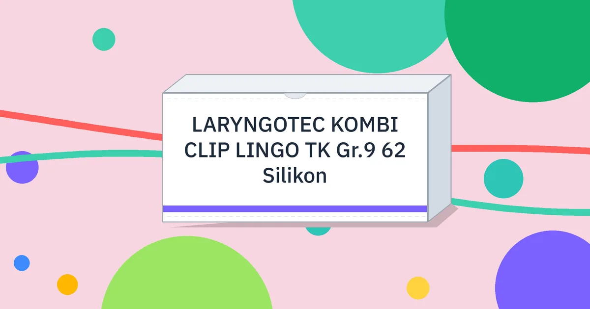Symbolbild: Packung mit der Aufschrift LARYNGOTEC KOMBI CLIP LINGO TK Gr.9 62 Silikon (PZN 19186361) – Verfügbarkeit und Bezug in Apotheken in Frankfurt am Main