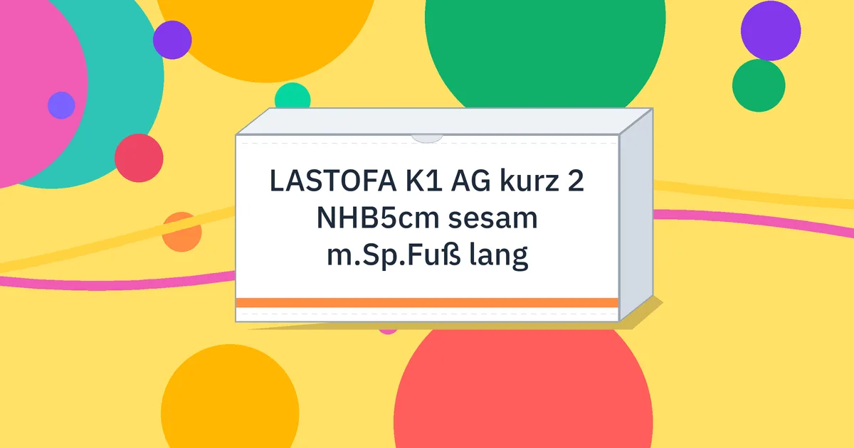 Symbolbild: Packung mit der Aufschrift LASTOFA K1 AG kurz 2 NHB5cm sesam m.Sp.Fuß lang (PZN 13790274) – Verfügbarkeit und Bezug in Apotheken in Frankfurt am Main
