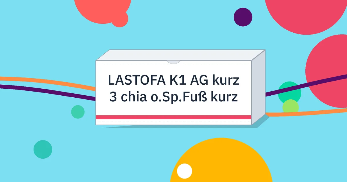 Symbolbild: Packung mit der Aufschrift LASTOFA K1 AG kurz 3 chia o.Sp.Fuß kurz (PZN 13790742) – Verfügbarkeit und Bezug in Apotheken in Frankfurt am Main