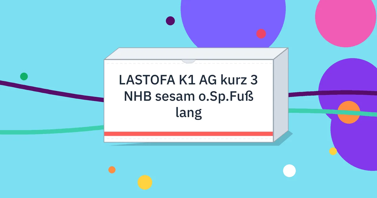 Symbolbild: Packung mit der Aufschrift LASTOFA K1 AG kurz 3 NHB sesam o.Sp.Fuß lang (PZN 14148338) – Verfügbarkeit und Bezug in Apotheken in Frankfurt am Main