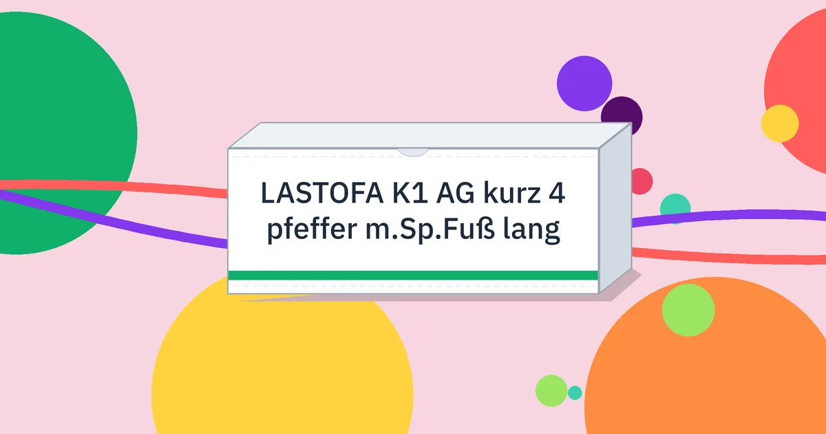 Symbolbild: Packung mit der Aufschrift LASTOFA K1 AG kurz 4 pfeffer m.Sp.Fuß lang (PZN 13792698) – Verfügbarkeit und Bezug in Apotheken in Frankfurt am Main