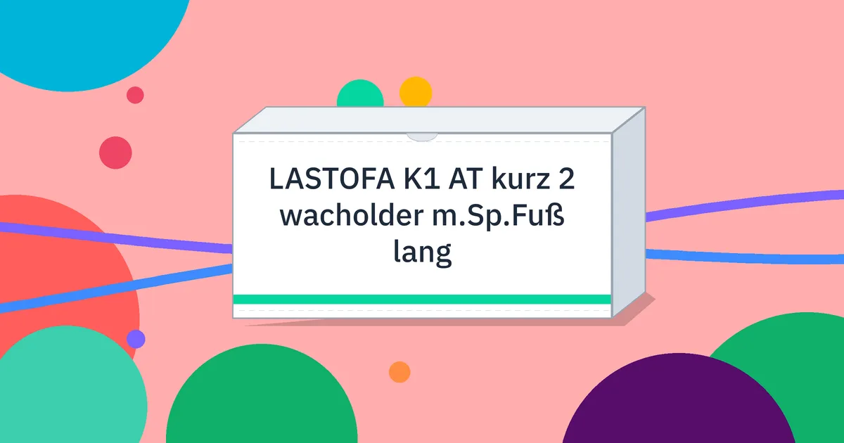 Symbolbild: Packung mit der Aufschrift LASTOFA K1 AT kurz 2 wacholder m.Sp.Fuß lang (PZN 13795521) – Verfügbarkeit und Bezug in Apotheken in Frankfurt am Main