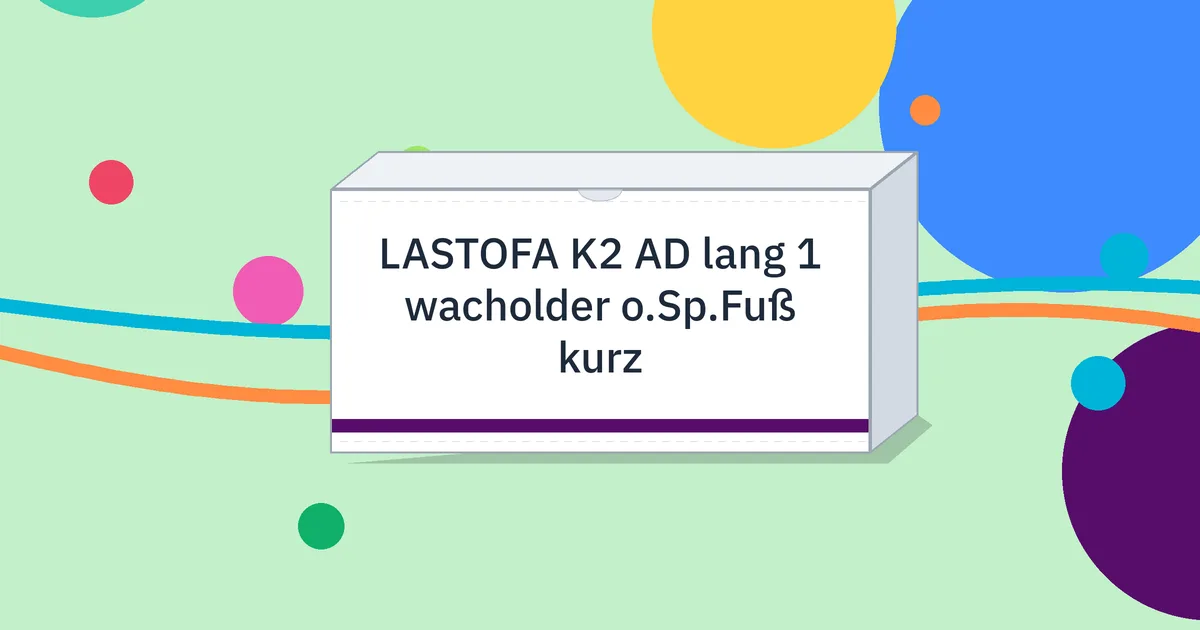 Symbolbild: Packung mit der Aufschrift LASTOFA K2 AD lang 1 wacholder o.Sp.Fuß kurz (PZN 13799513) – Verfügbarkeit und Bezug in Apotheken in Frankfurt am Main