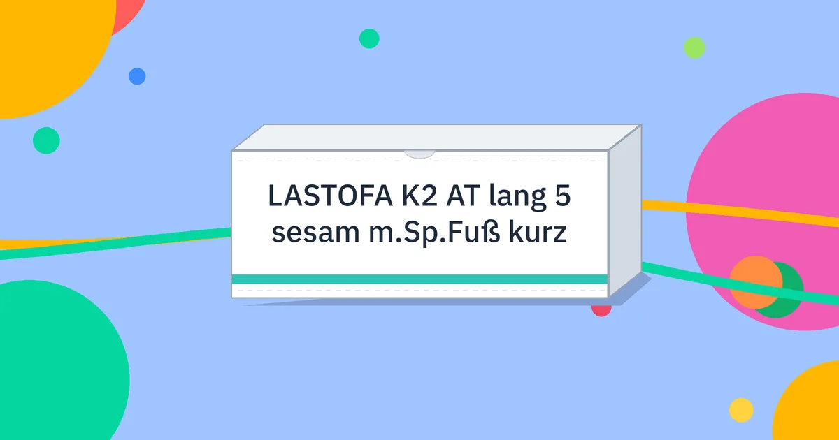 Symbolbild: Packung mit der Aufschrift LASTOFA K2 AT lang 5 sesam m.Sp.Fuß kurz (PZN 13809832) – Verfügbarkeit und Bezug in Apotheken in Frankfurt am Main