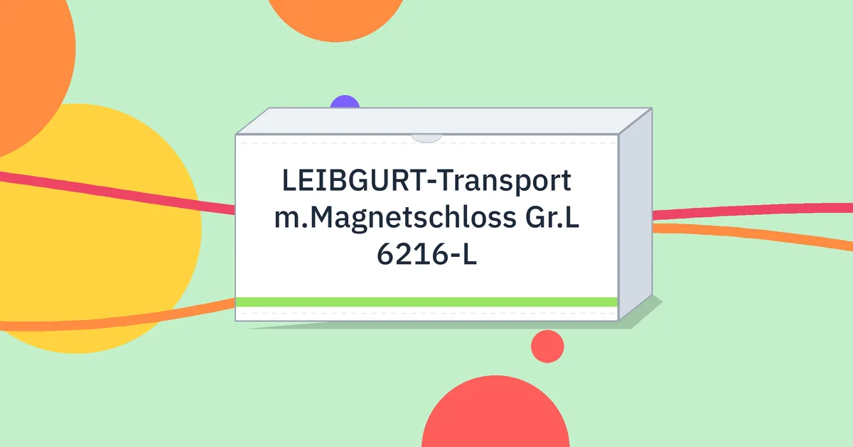 Symbolbild: Packung mit der Aufschrift LEIBGURT-Transport m.Magnetschloss Gr.L 6216-L (PZN 13586361) – Verfügbarkeit und Bezug in Apotheken in Frankfurt am Main