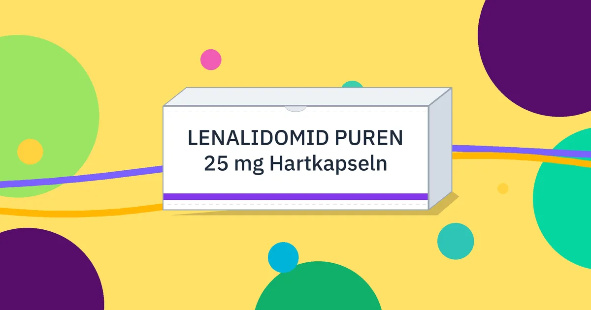 Symbolbild: Packung mit der Aufschrift LENALIDOMID PUREN 25 mg Hartkapseln (PZN 16943212) – Verfügbarkeit und Bezug in Apotheken in Frankfurt am Main