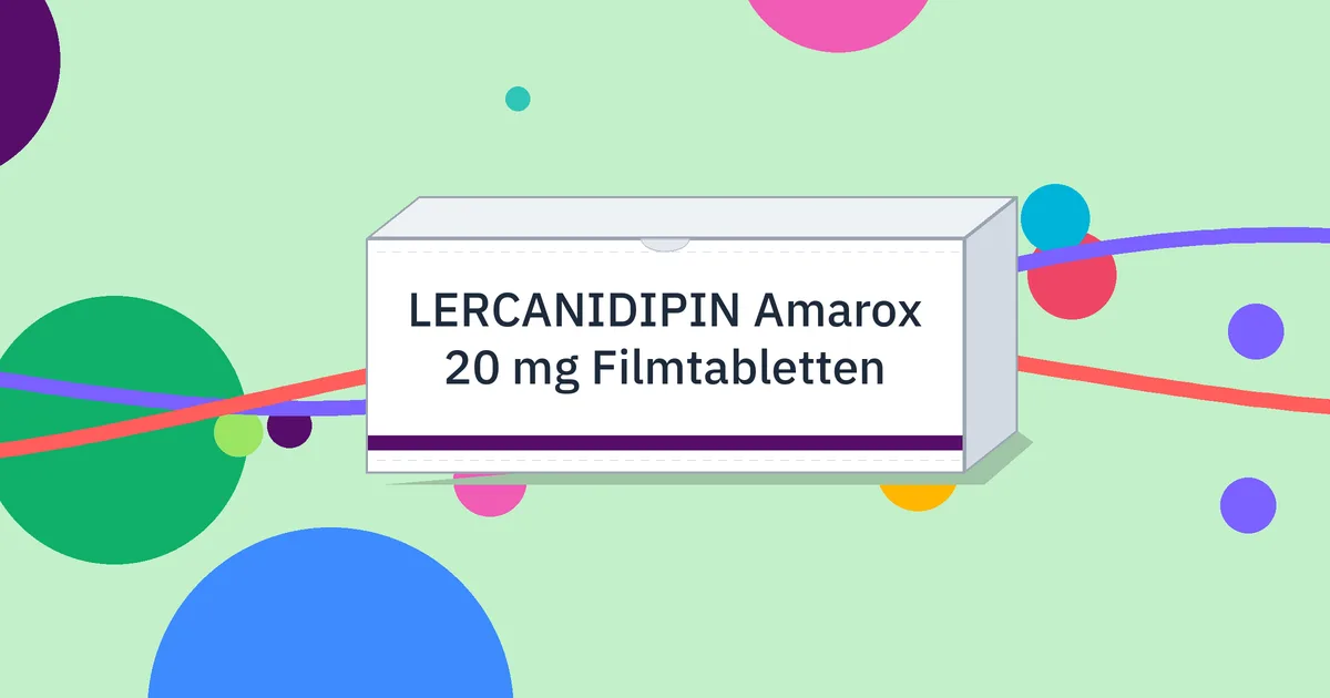 Symbolbild: Packung mit der Aufschrift LERCANIDIPIN Amarox 20 mg Filmtabletten (PZN 18767937) – Verfügbarkeit und Bezug in Apotheken in Frankfurt am Main