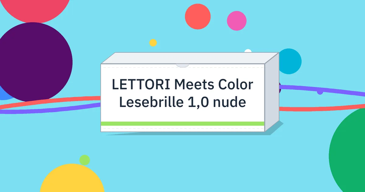 Symbolbild: Packung mit der Aufschrift LETTORI Meets Color Lesebrille 1,0 nude (PZN 11057061) – Verfügbarkeit und Bezug in Apotheken in Frankfurt am Main