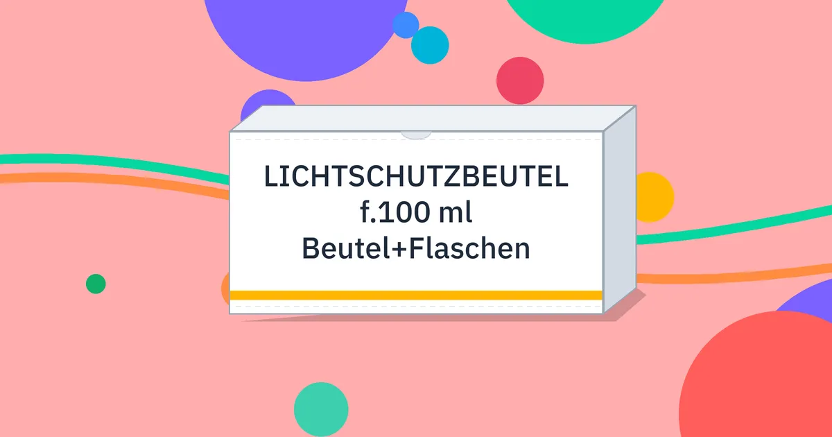 Symbolbild: Packung mit der Aufschrift LICHTSCHUTZBEUTEL f.100 ml Beutel+Flaschen (PZN 20597885) – Verfügbarkeit und Bezug in Apotheken in Frankfurt am Main