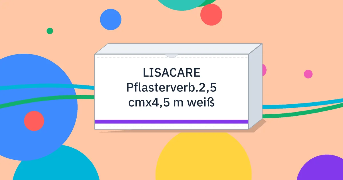 Symbolbild: Packung mit der Aufschrift LISACARE Pflasterverb.2,5 cmx4,5 m weiß (PZN 17891552) – Verfügbarkeit und Bezug in Apotheken in Frankfurt am Main