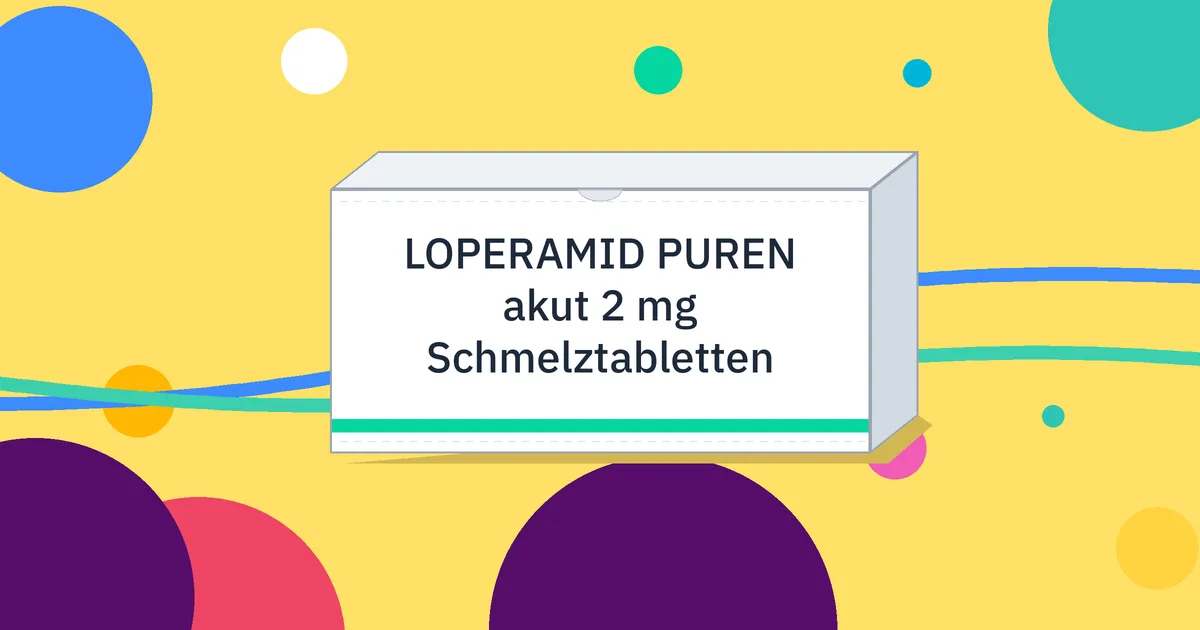 Symbolbild: Packung mit der Aufschrift LOPERAMID PUREN akut 2 mg Schmelztabletten (PZN 18352165) – Verfügbarkeit und Bezug in Apotheken in Frankfurt am Main