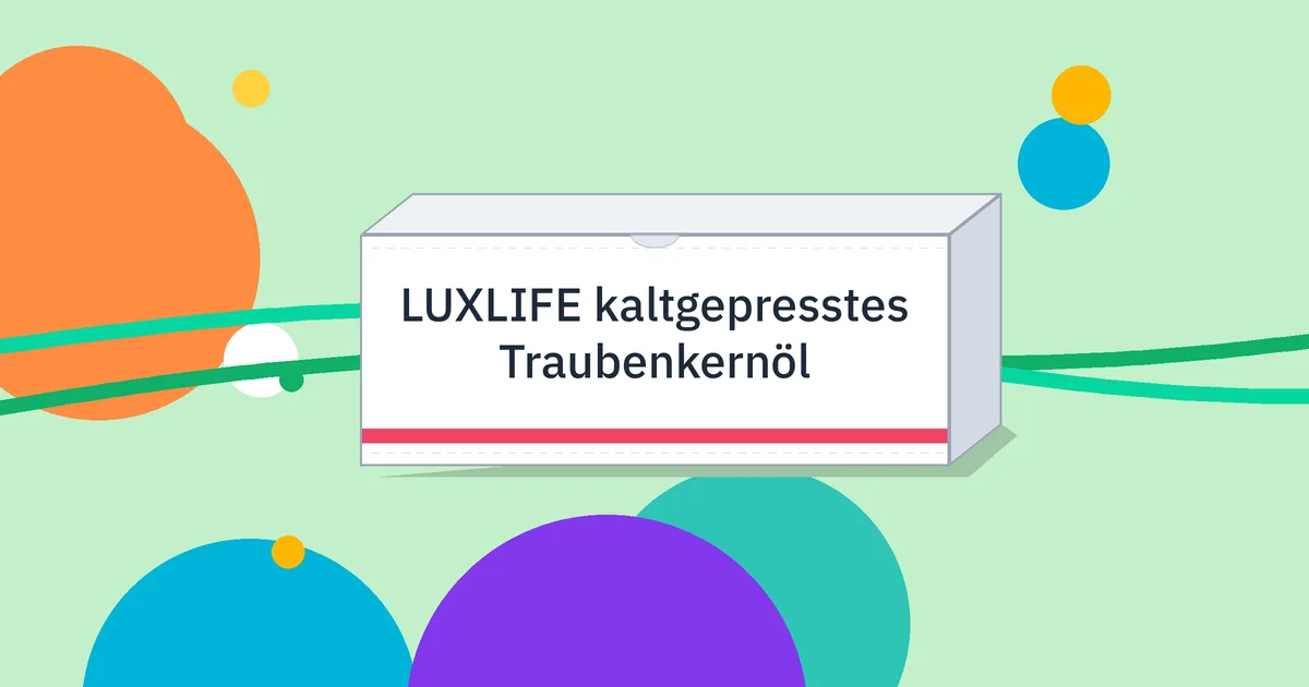 Symbolbild: Packung mit der Aufschrift LUXLIFE kaltgepresstes Traubenkernöl (PZN 12472738) – Verfügbarkeit und Bezug in Apotheken in Frankfurt am Main