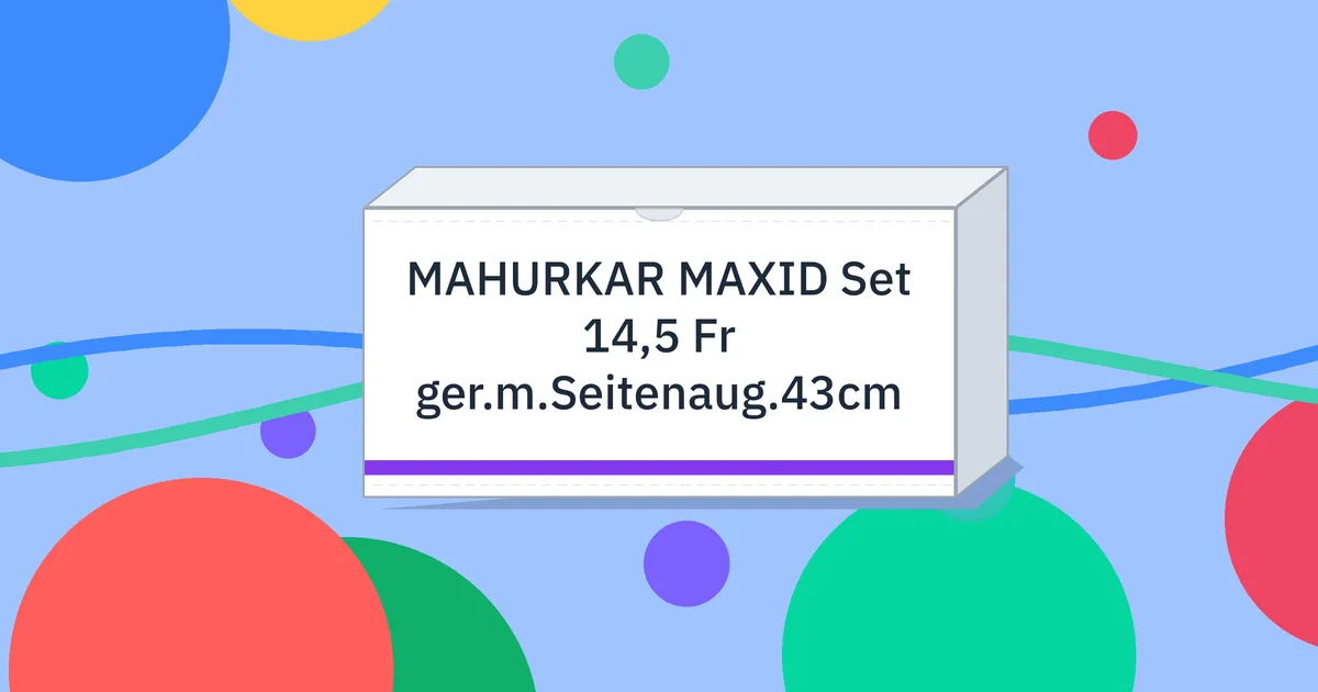 Symbolbild: Packung mit der Aufschrift MAHURKAR MAXID Set 14,5 Fr ger.m.Seitenaug.43cm (PZN 02764115) – Verfügbarkeit und Bezug in Apotheken in Frankfurt am Main