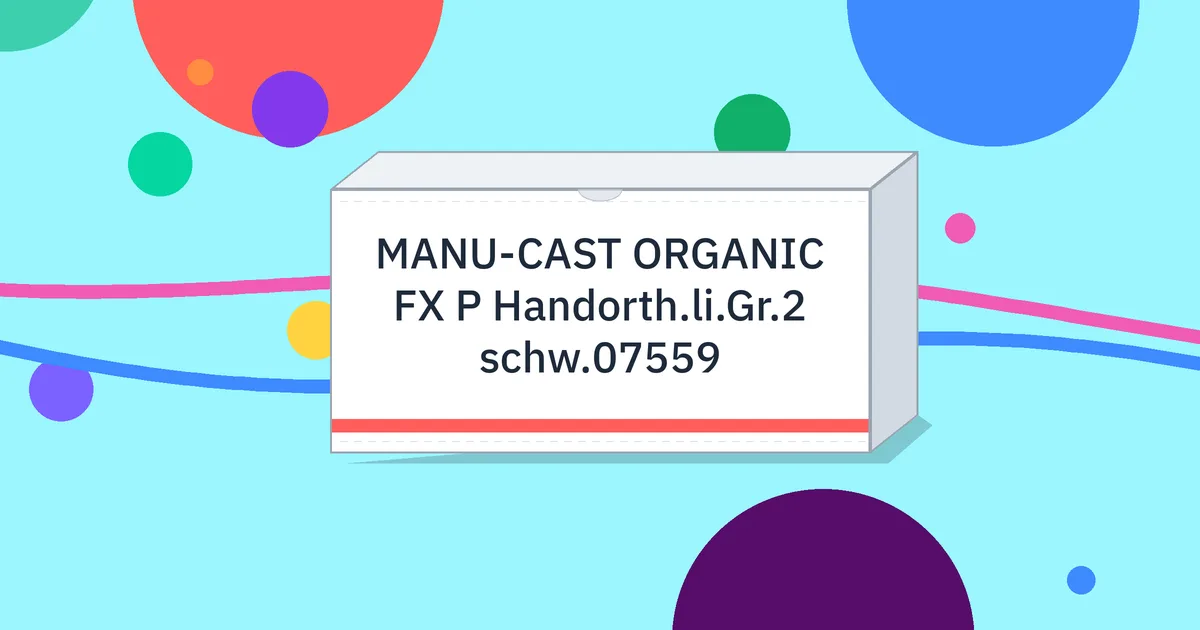Symbolbild: Packung mit der Aufschrift MANU-CAST ORGANIC FX P Handorth.li.Gr.2 schw.07559 (PZN 18739409) – Verfügbarkeit und Bezug in Apotheken in Frankfurt am Main