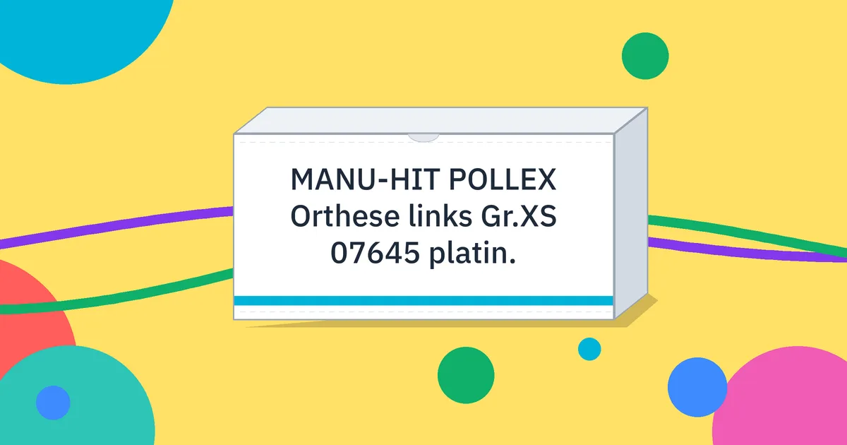 Symbolbild: Packung mit der Aufschrift MANU-HIT POLLEX Orthese links Gr.XS 07645 platin. (PZN 03257610) – Verfügbarkeit und Bezug in Apotheken in Frankfurt am Main