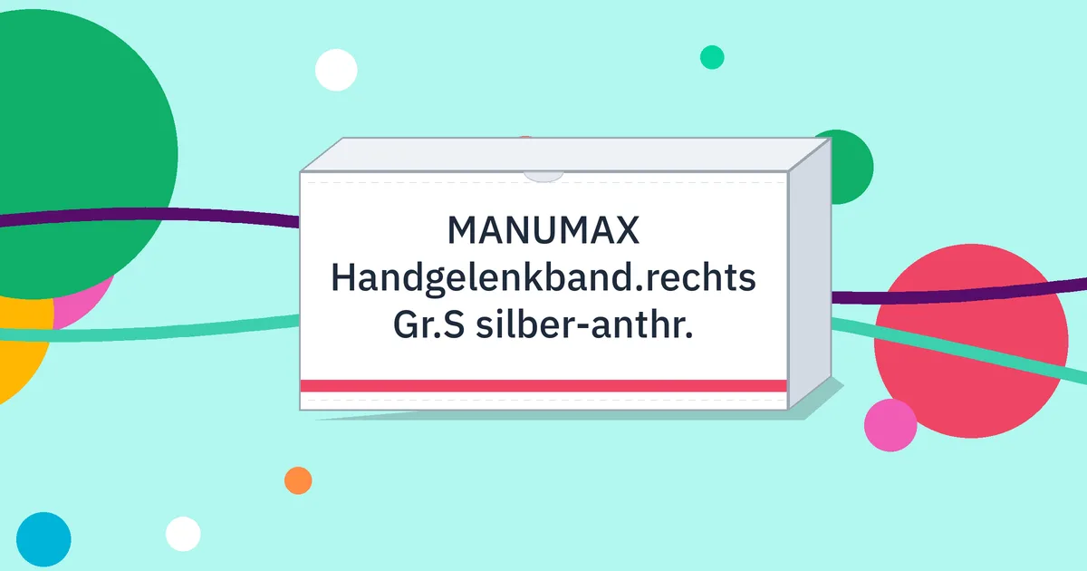 Symbolbild: Packung mit der Aufschrift MANUMAX Handgelenkband.rechts Gr.S silber-anthr. (PZN 11096859) – Verfügbarkeit und Bezug in Apotheken in Frankfurt am Main
