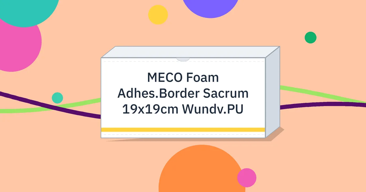 Symbolbild: Packung mit der Aufschrift MECO Foam Adhes.Border Sacrum 19x19cm Wundv.PU (PZN 20090554) – Verfügbarkeit und Bezug in Apotheken in Frankfurt am Main