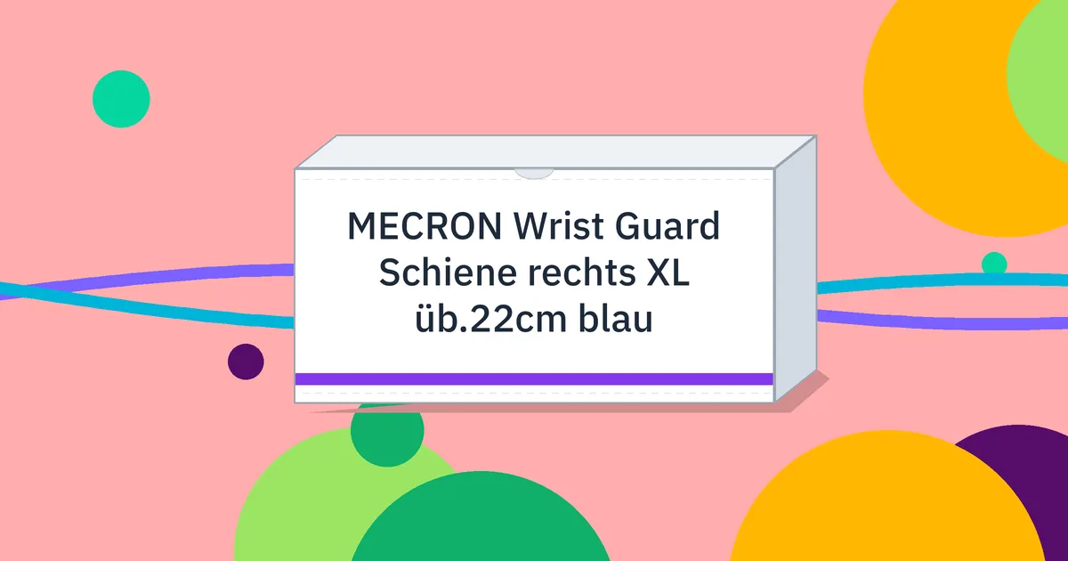 Symbolbild: Packung mit der Aufschrift MECRON Wrist Guard Schiene rechts XL üb.22cm blau (PZN 16630915) – Verfügbarkeit und Bezug in Apotheken in Frankfurt am Main